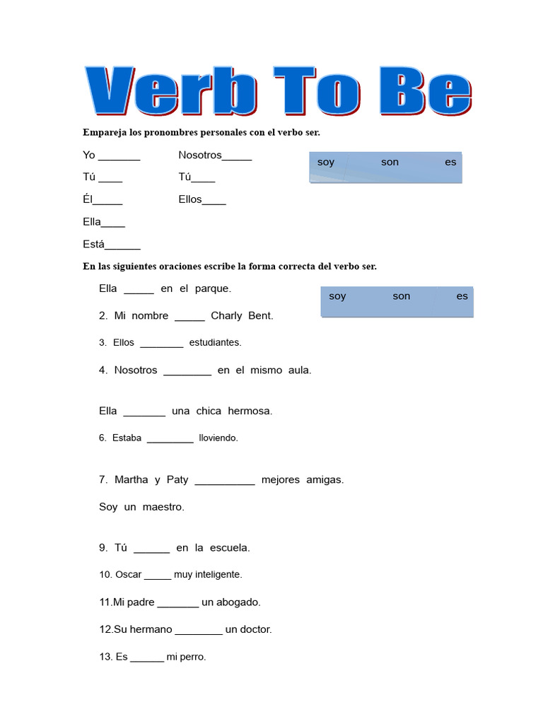 Emparejar Los Pronombres Personales Con El Verbo Ser | PDF