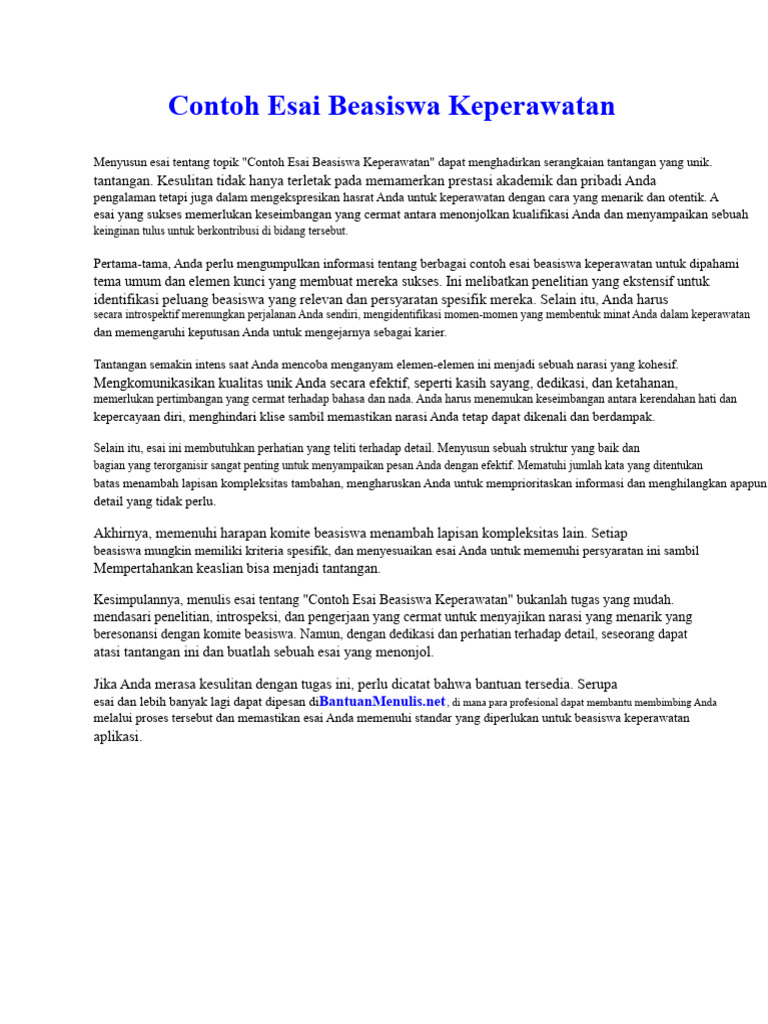 Contoh Esai Beasiswa Keperawatan | PDF