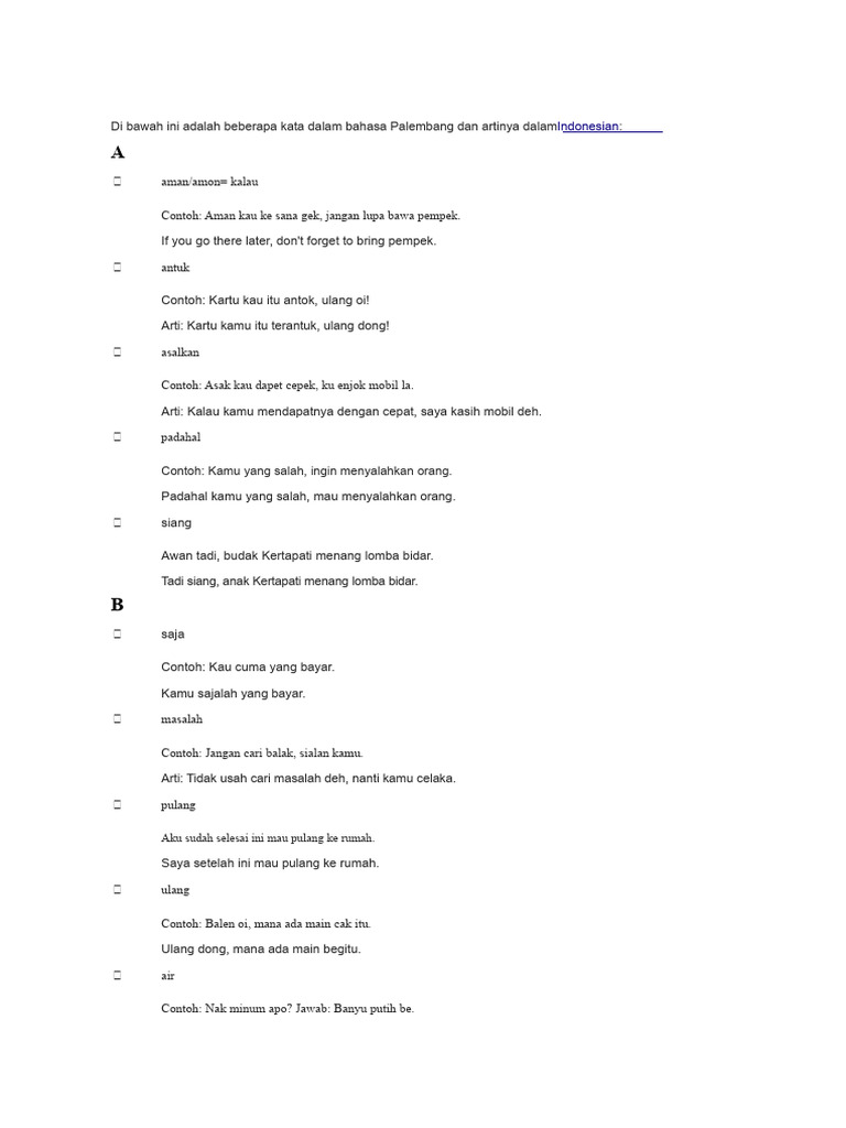 Kamus Bahasa Palembang | PDF