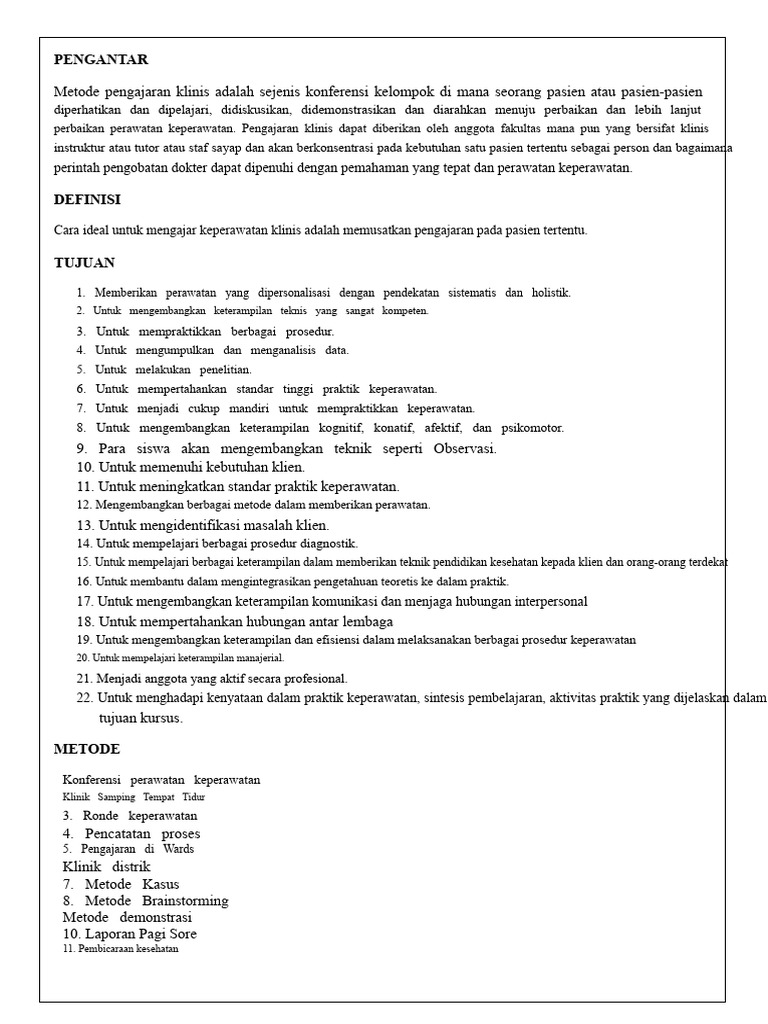 Metode Pengajaran Klinis Keperawatan | PDF