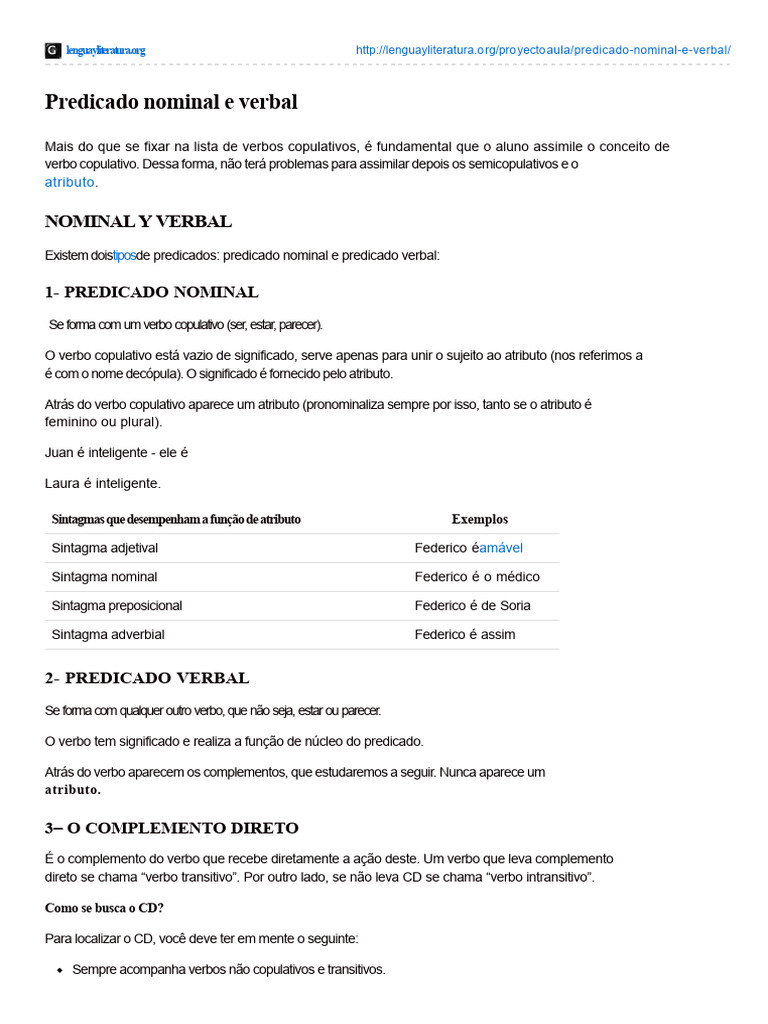 Predicado Nominal e Verbal Explicado | PDF | Assunto (gramática ...