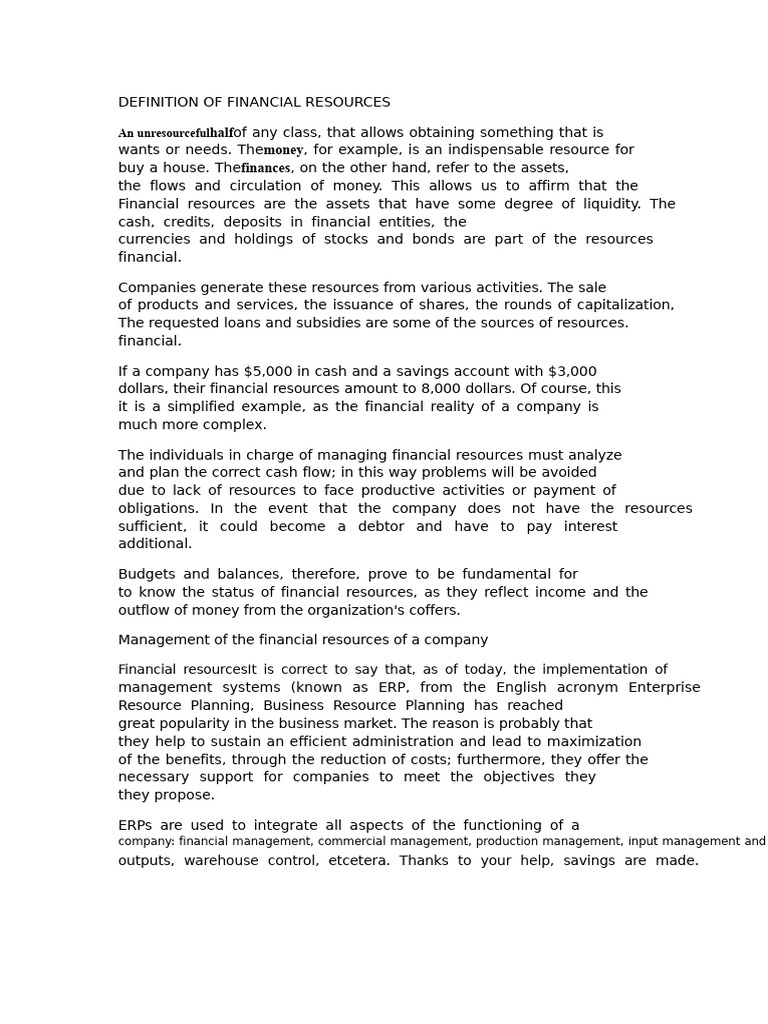 Definition of Financial Resources | PDF | Cash | Factors Of Production