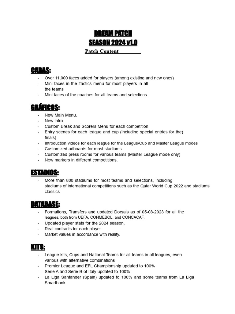 PES Dream Patch 2021 Season 2024 v1.0 CONTENT AND CREDITS | PDF | Menu (Computing) | Sports ...