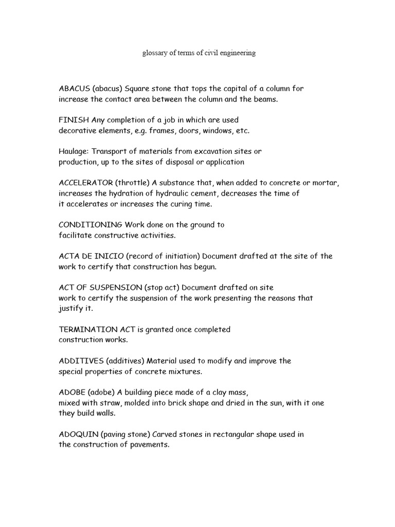 Glossary of Civil Engineering Terms | PDF | Concrete | Building Engineering