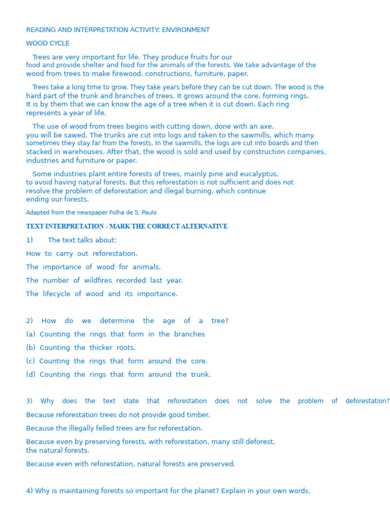 Reading and Interpretation Activity On Wildfires | PDF | Trees | Wood