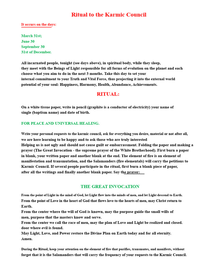 Ritual To The Karmic Council | PDF | Prayer | Religious Belief And Doctrine