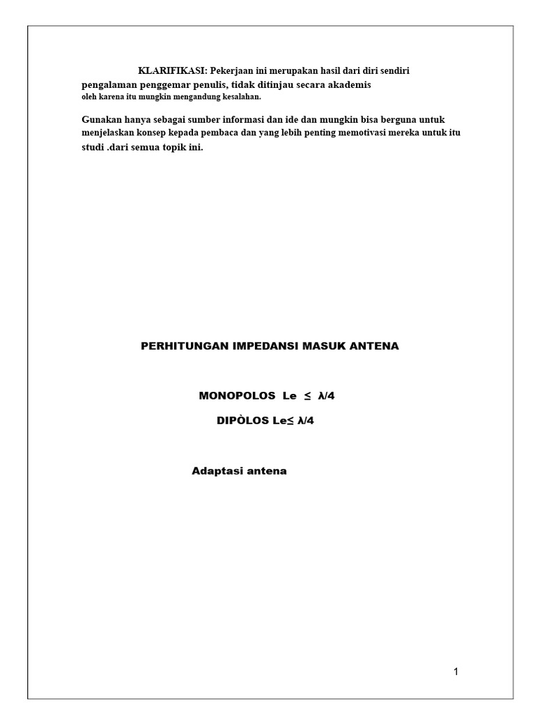 Perhitungan Impedansi Antena Monopole | PDF