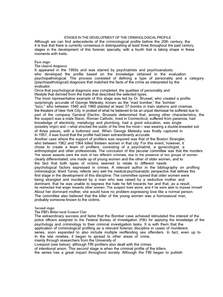 Criminological Profile Development Stages | PDF | Offender Profiling ...