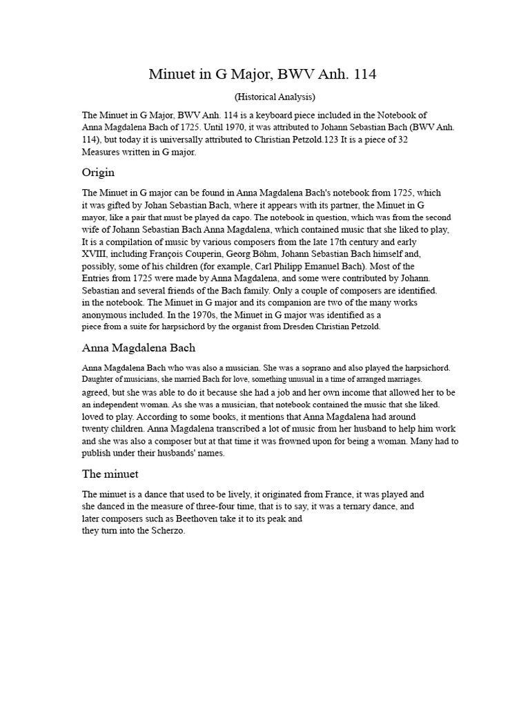 Minuet in G Major by Bach - Historical Analysis | PDF