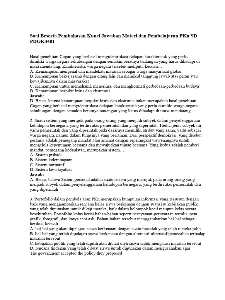 Soal dan Pembahasan PKn SD Terbaru | PDF
