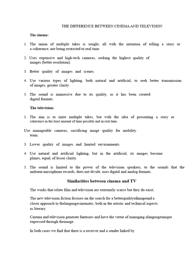 Cinema vs. Television: Key Differences | PDF | Movie Theater | Advertising