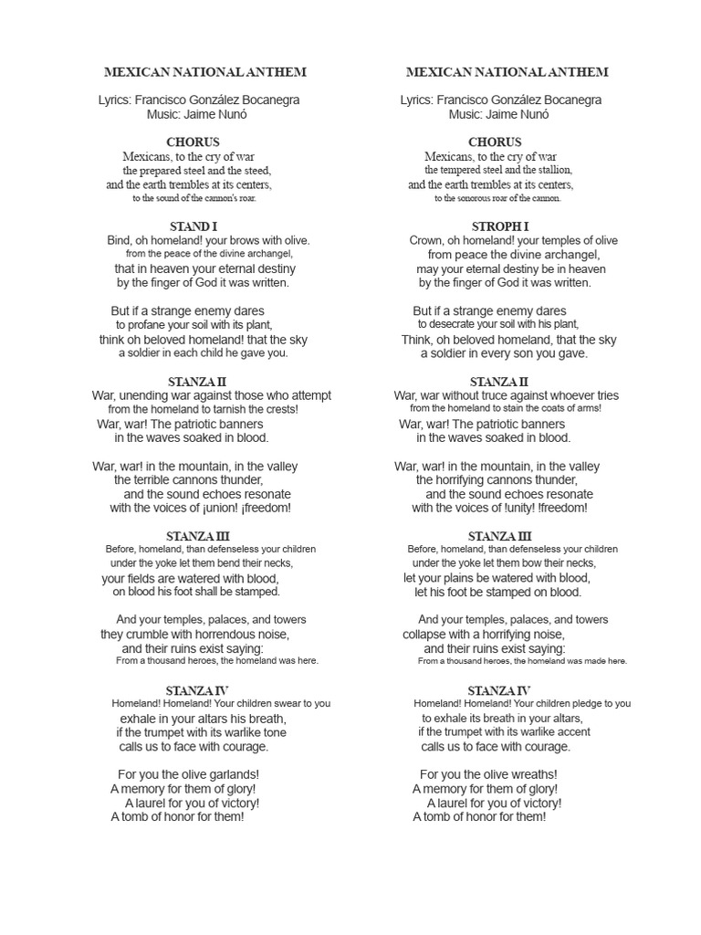 Mexican National Anthem Lyrics | PDF