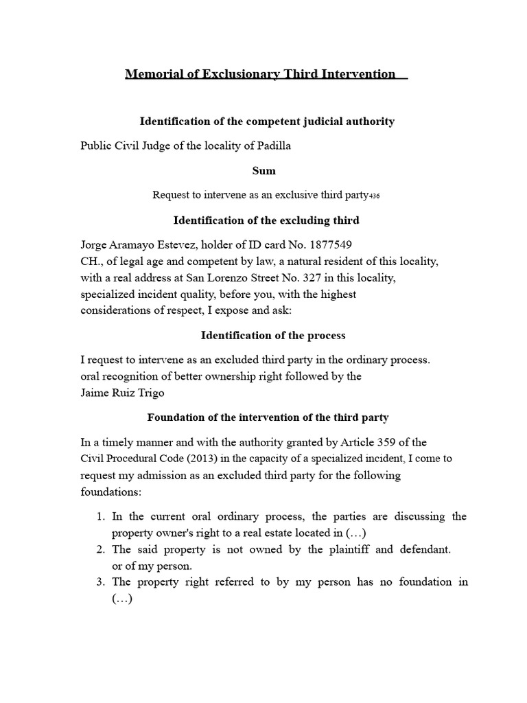 Exclusionary Third Party Intervention Memorandum | PDF | Justice ...