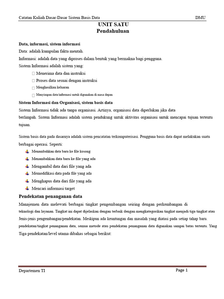 Dasar-Dasar Sistem Basis Data Catatan Unit 1-4 PDF | PDF