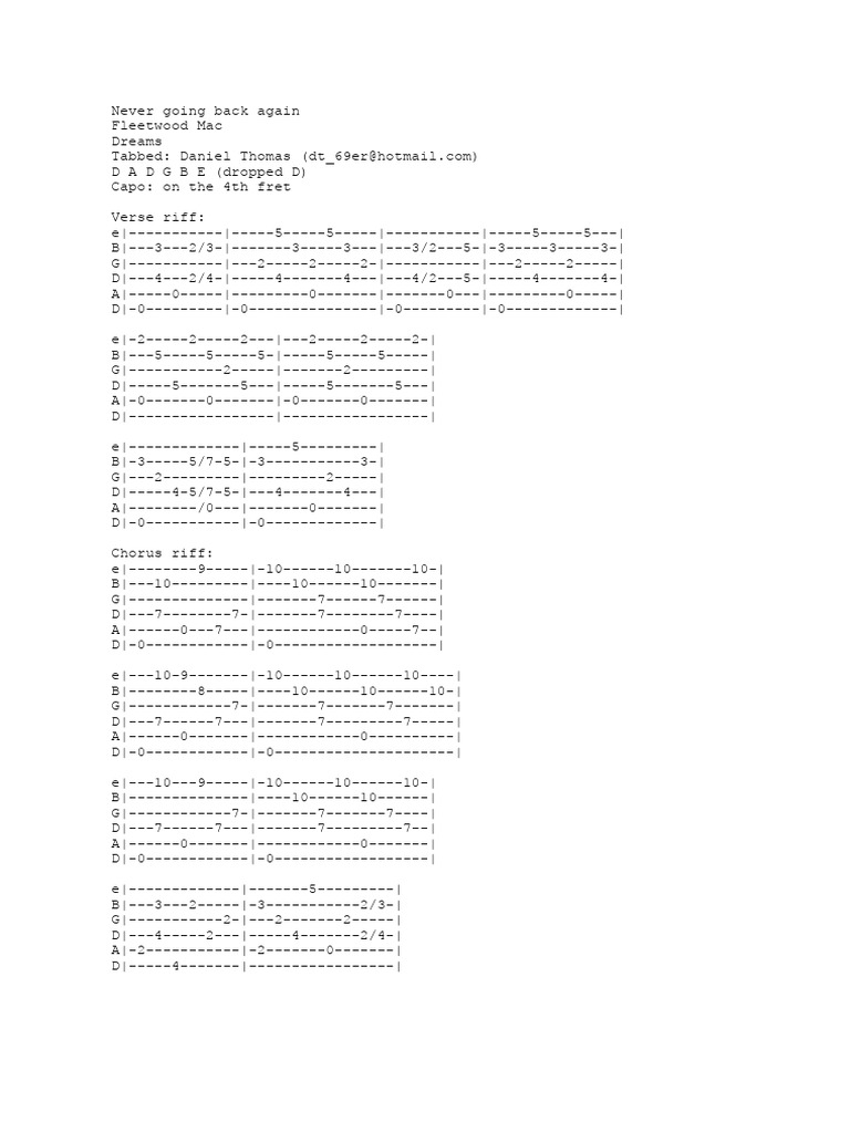 Never Going Back Again Chords & Lyrics | PDF
