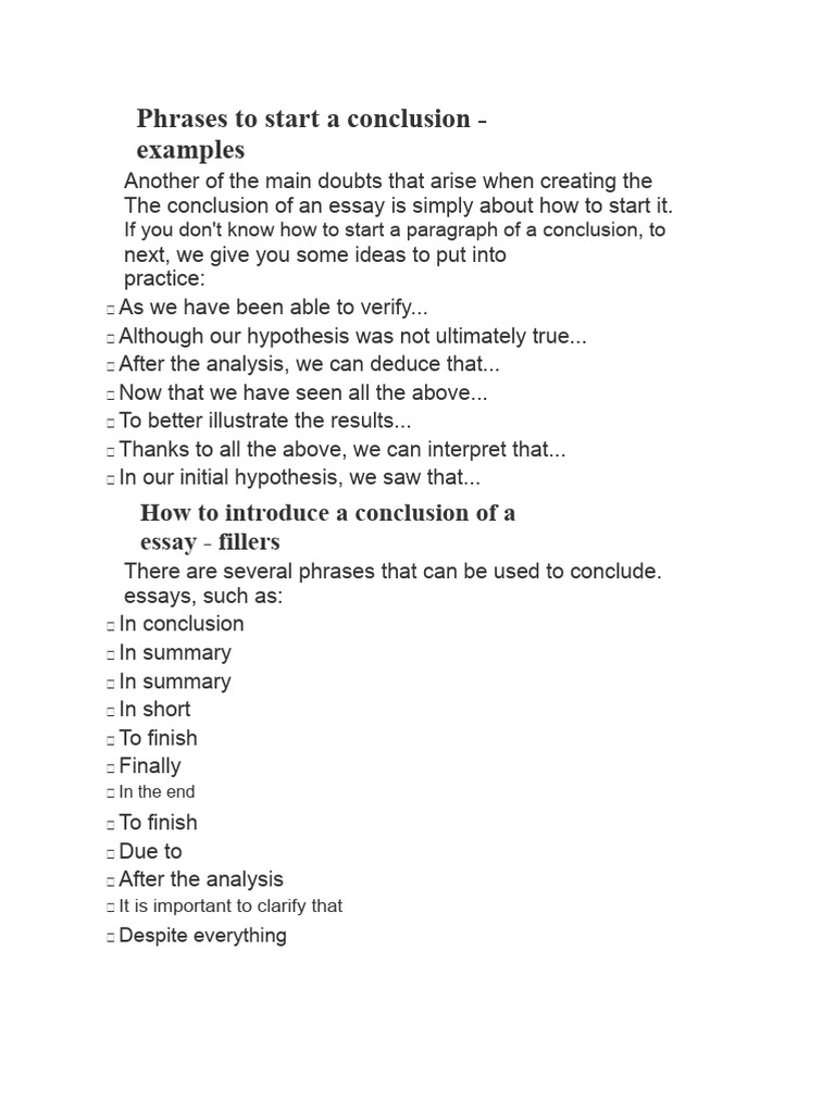Phrases To Start A Conclusion | PDF