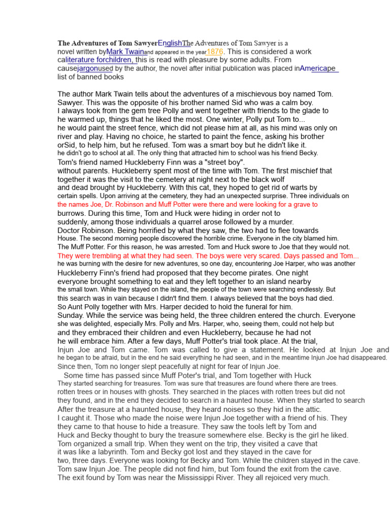 The Adventures of Tom Sawyer | PDF | The Adventures Of Tom Sawyer