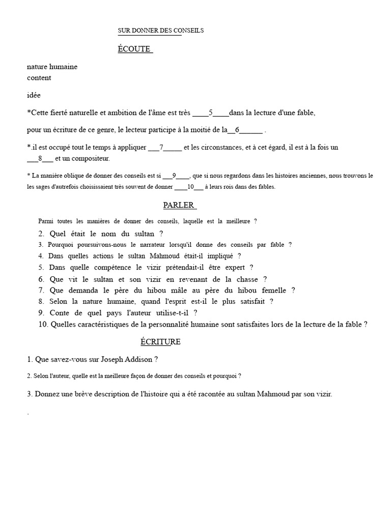 L'art de donner des conseils par fables | PDF | Fable