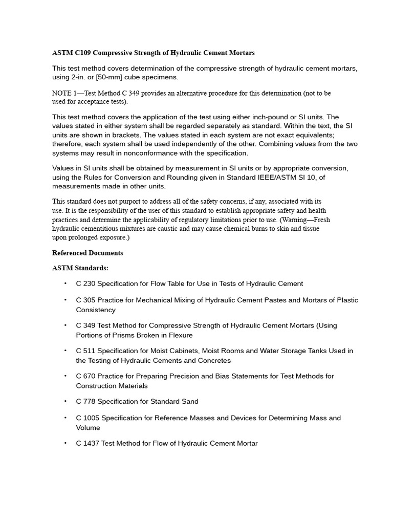 ASTM C109 Compressive Strength of Hydraulic Cement Mortars | PDF ...