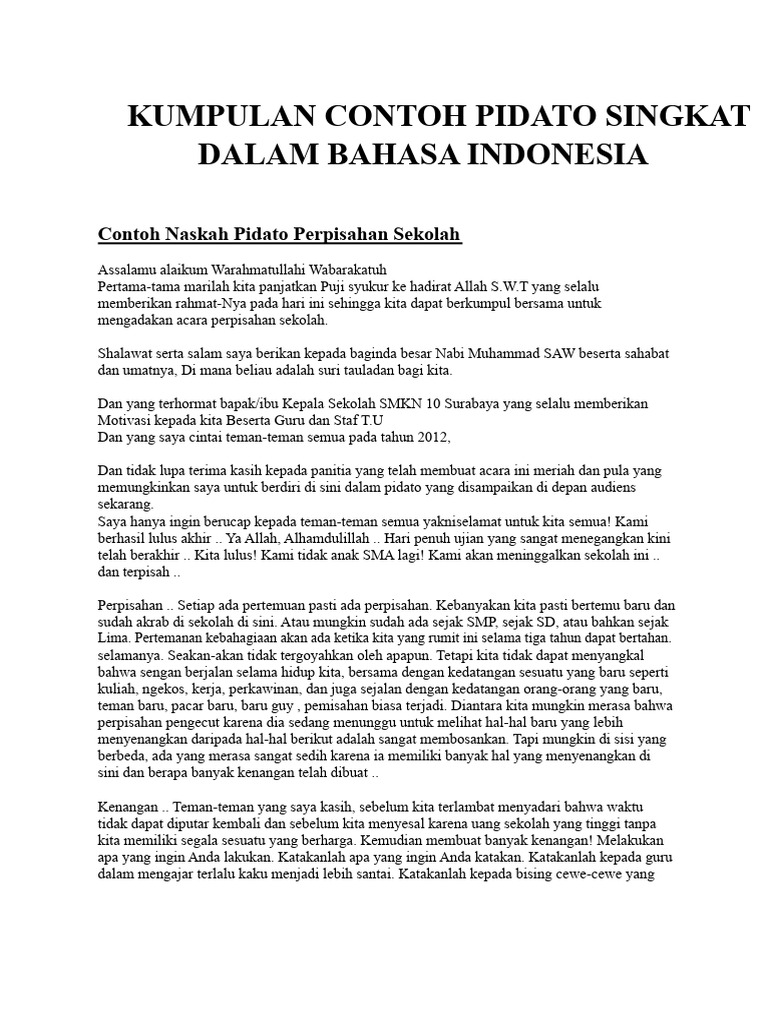 Contoh Pidato Singkat Berbahasa Indonesia | PDF