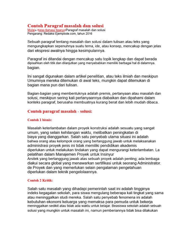Contoh Paragraf Masalah dan Solusi | PDF