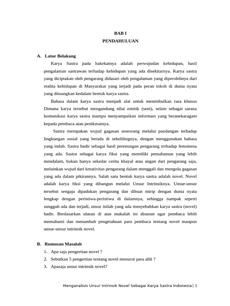 Unsur Intrinsik dalam Novel | PDF