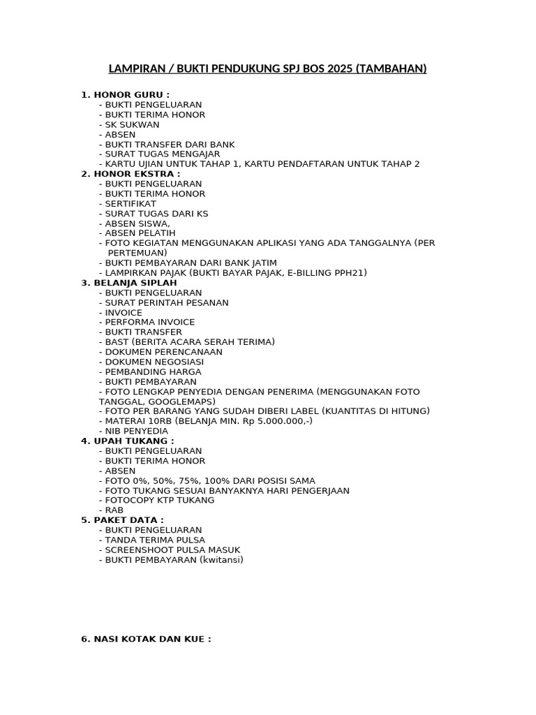 Bukti Pendukung SPJ BOS 2025 | PDF