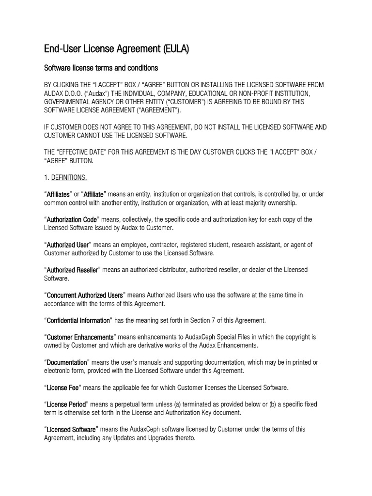 Audax Ceph EULA | PDF | License | Software