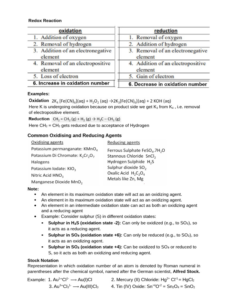 Redox Reaction Notes | PDF | Titration | Chemistry