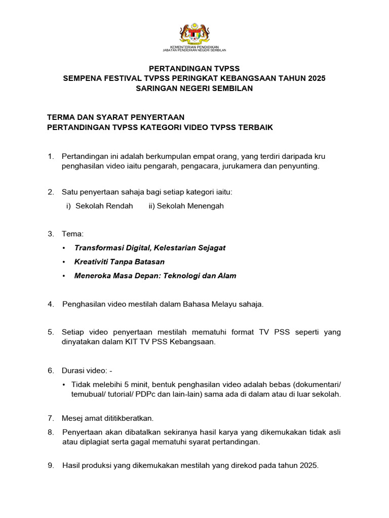 Pertandingan Video TVPSS 2025 | PDF