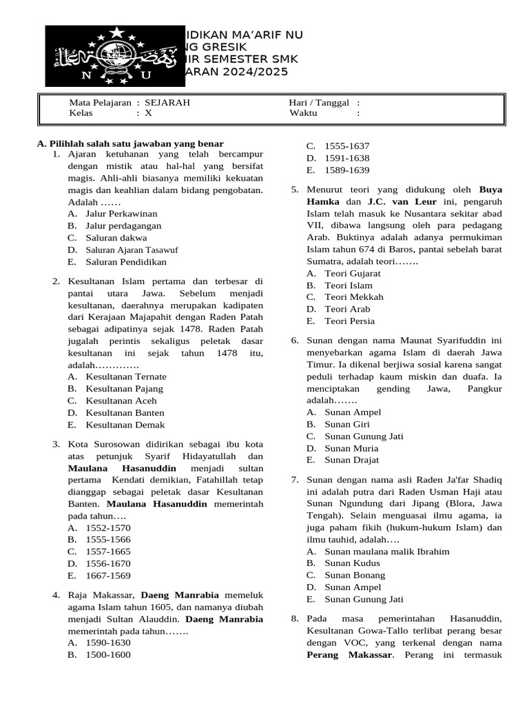 Master Soal Sejarah Indonesia SMK 2425 | PDF