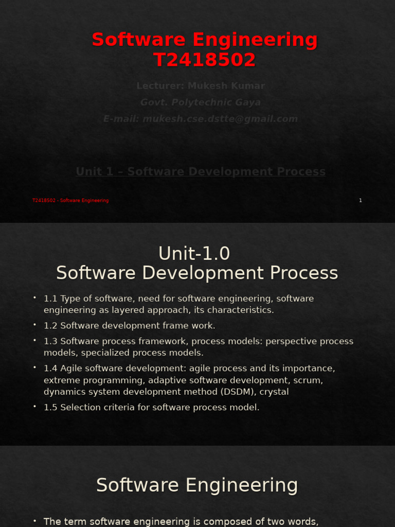 Software Engineering - Unit - 1 | PDF | Agile Software Development | Scrum (Software Development)