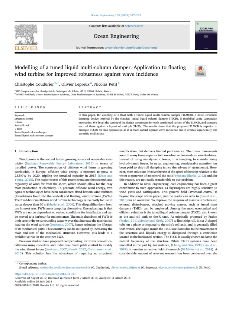 Modelling of A Tuned Liquid Multi-Column Damper. Application To ...