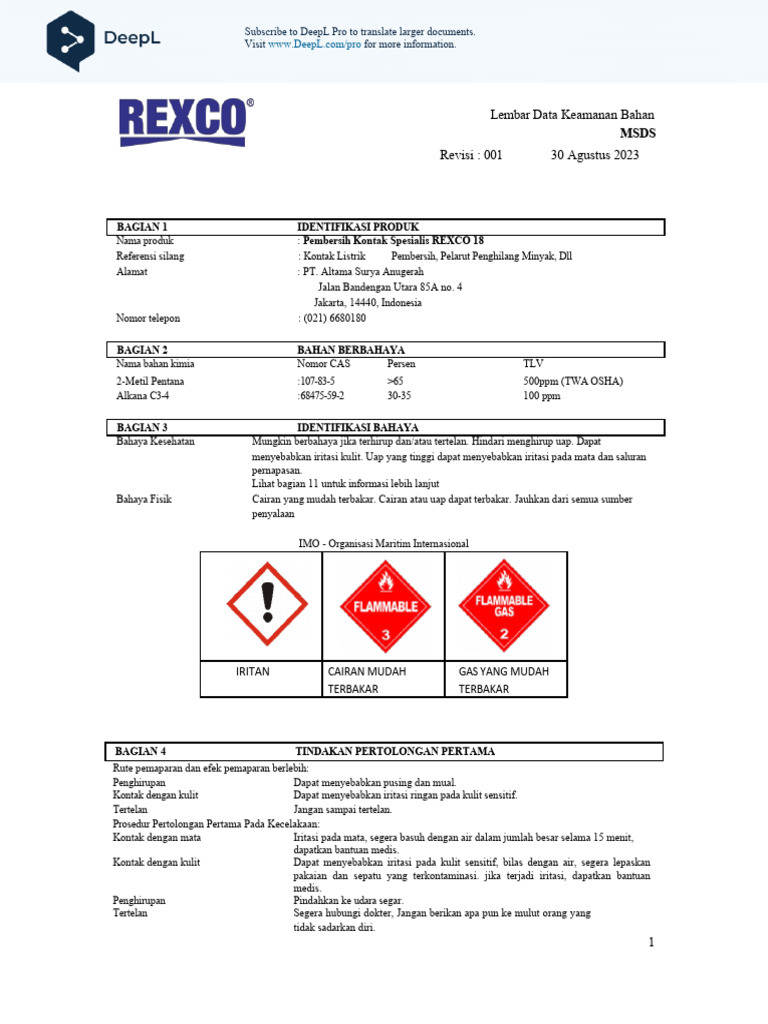 Msds Rexco Contact Cleaner Id | PDF