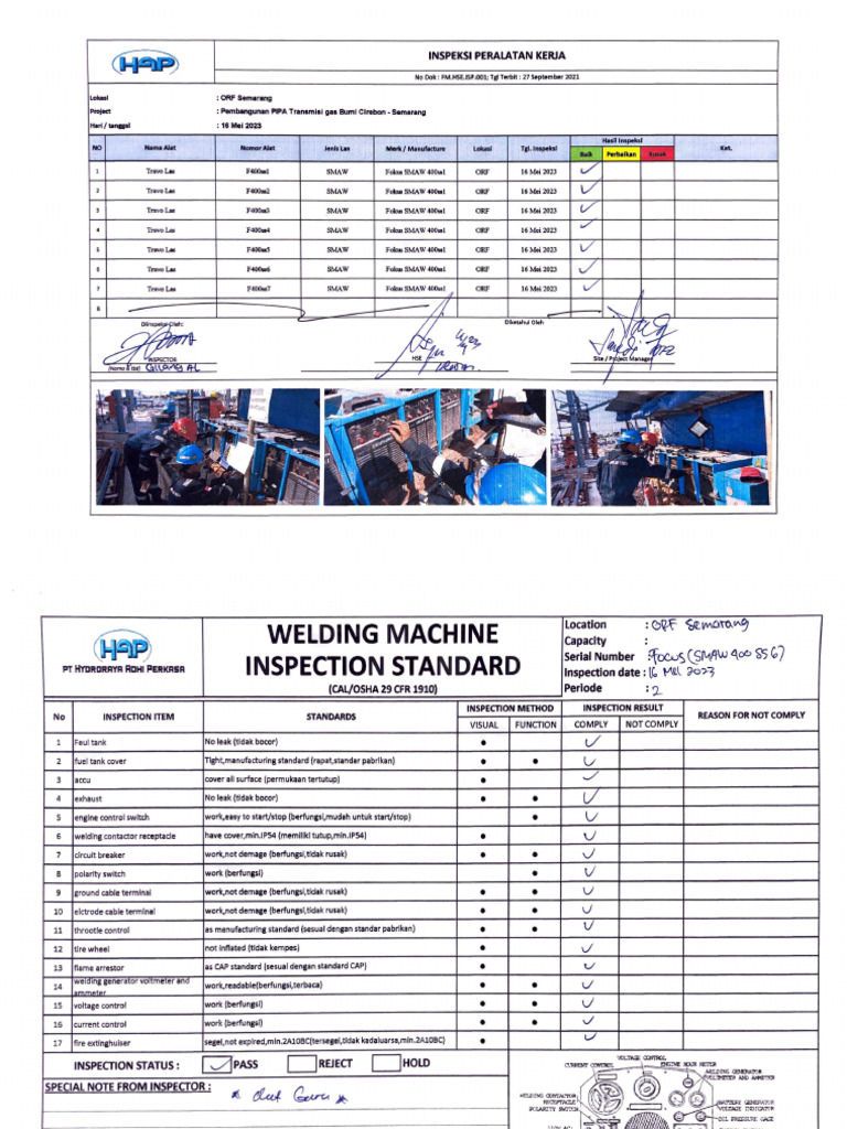 Welding Machine Inspection Report | PDF | Components | Electrical Equipment