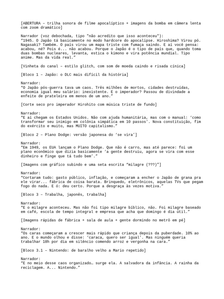 Roteiro Japao Nintendo Hatake Style | PDF | Nintendo | Japão