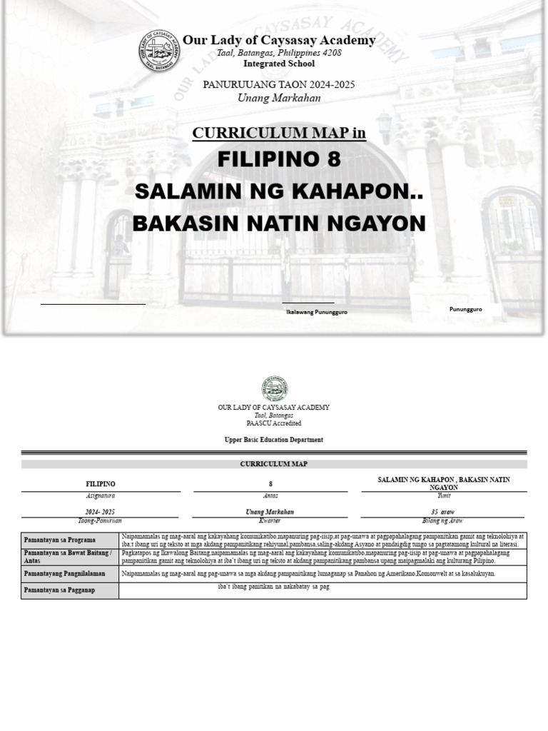 Curriculum Map (1st Grading) 2024 - 2025 | PDF