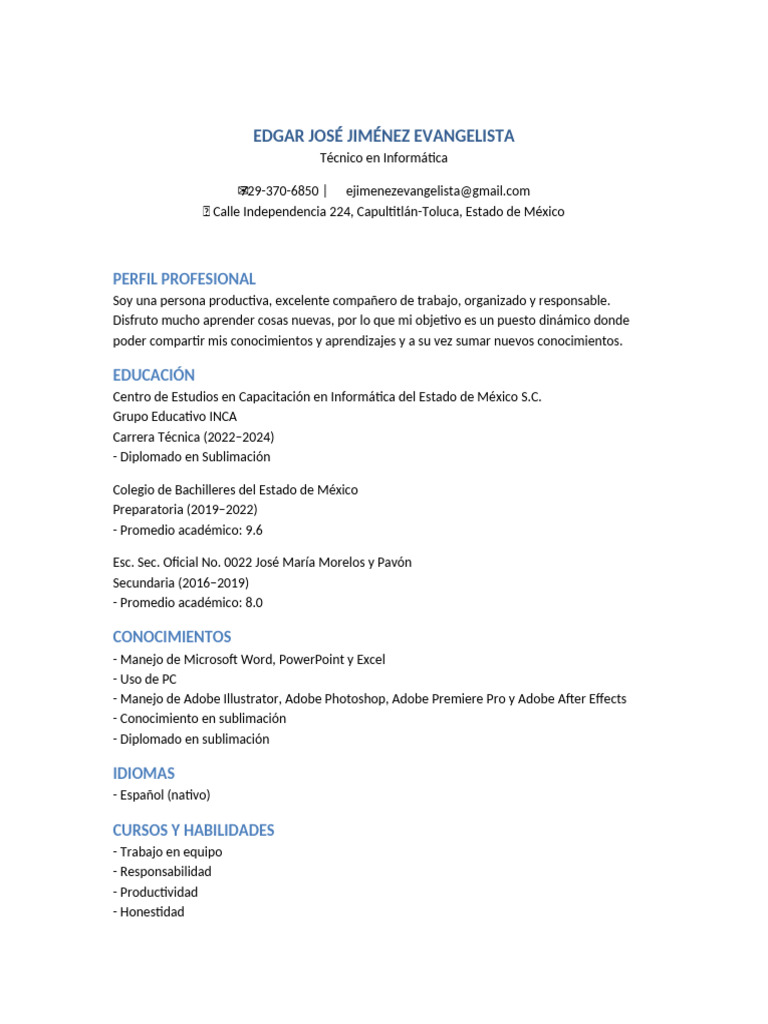 CV Edgar Jose Jimenez Evangelista Harvard | PDF
