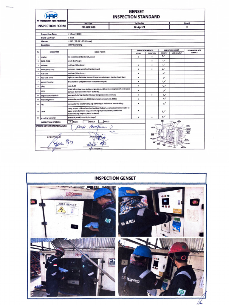 Inspection Genset 10 April 2023 | PDF