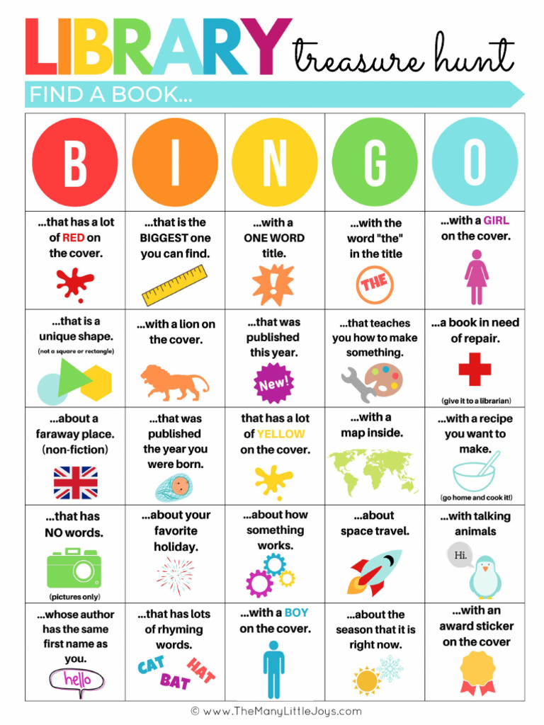 Library Scavenger Hunt Bingo Card | PDF