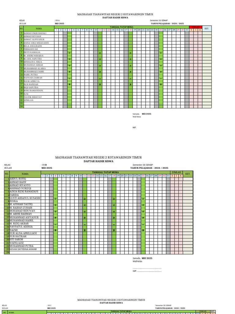 Absen Siswa Tapel 2025 - 2026 | PDF