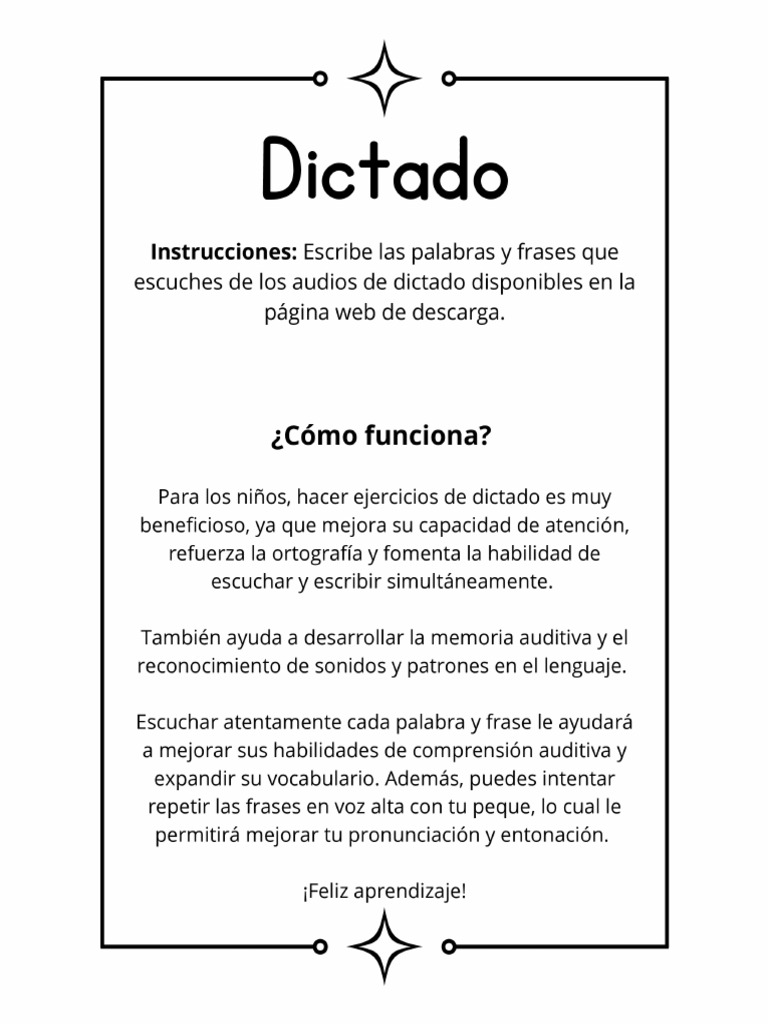 Hoja de Trabajo Dictado de Palabras | PDF