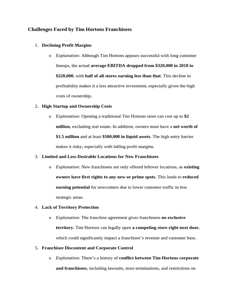 Challenges Faced by Tim Hortons Franchisees | PDF | Franchising ...