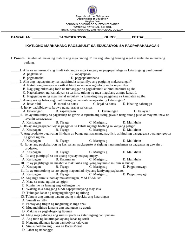 3RD PT - G9 - Esp. | PDF