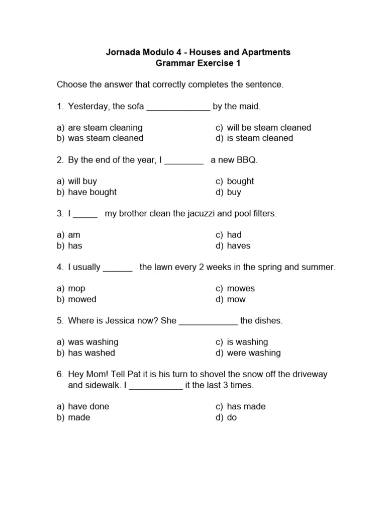 Jornada Modulo 4 - Houses and Apartments Grammar Exercise 1 | PDF | Window | Home