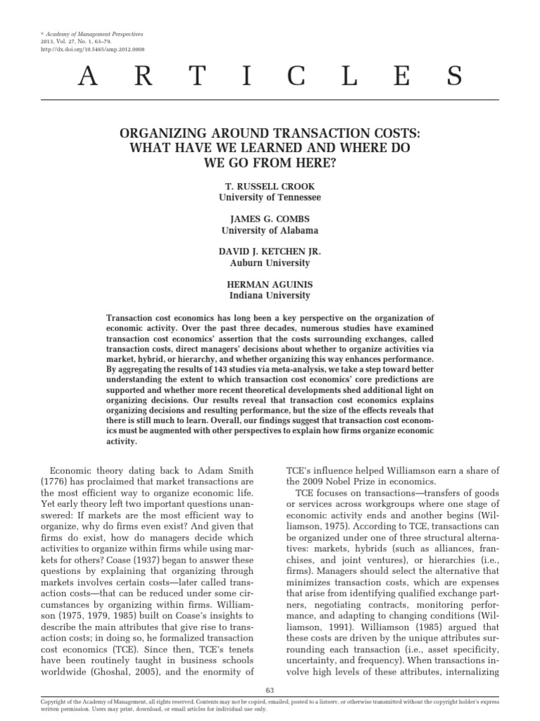 2013-Organizing Around Transaction Costs - What Have We Learned and ...