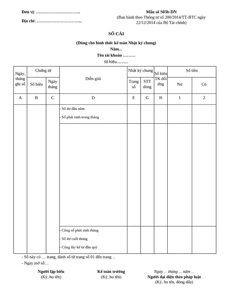 Mau So Cai Theo Hinh Thuc Nhat Ky Chung Thong Tu 200 | PDF