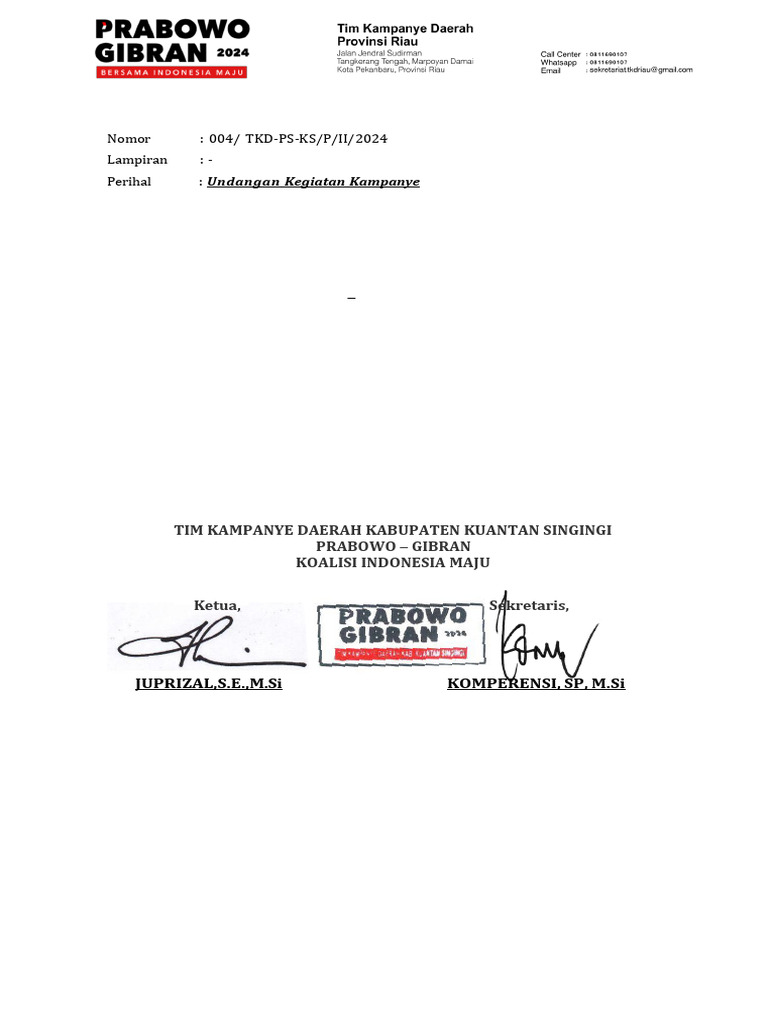 Undangan TKD Kuantan Singingi GOLKAR | PDF