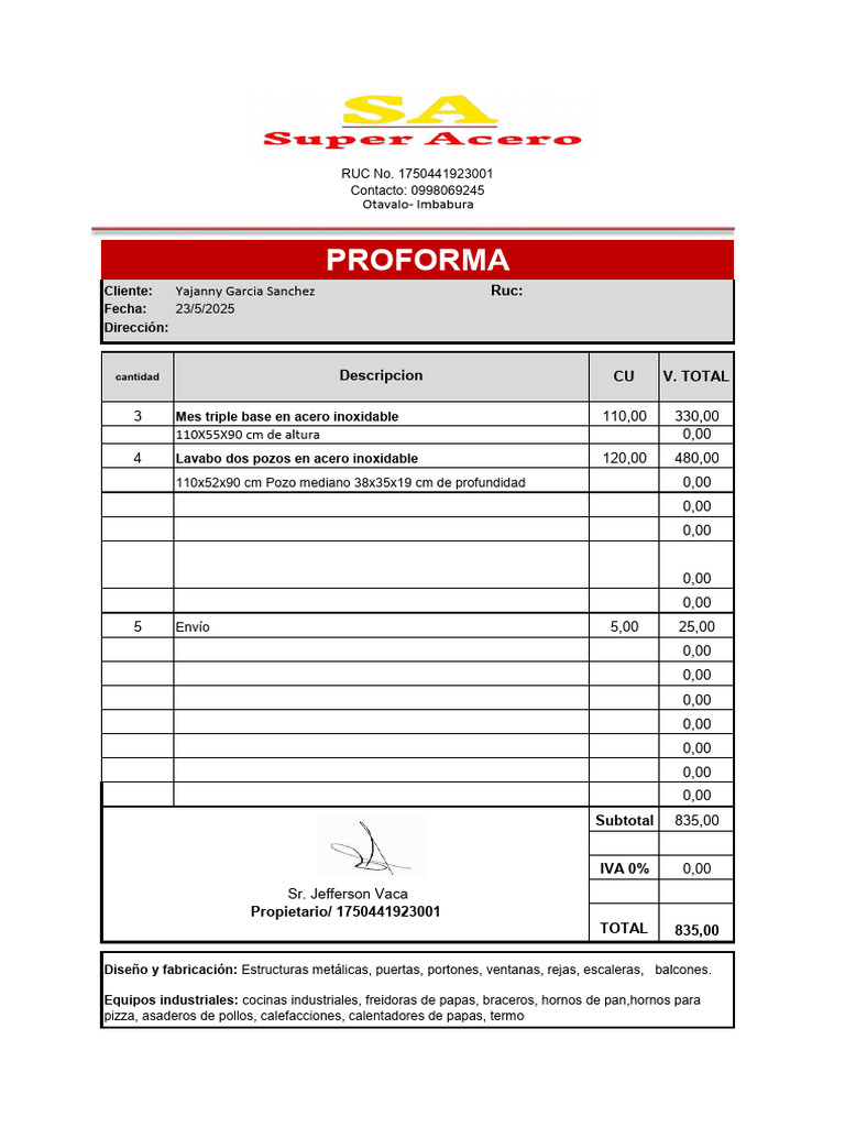 Proforma Yajanny Garcia | PDF | Materiales de construcción