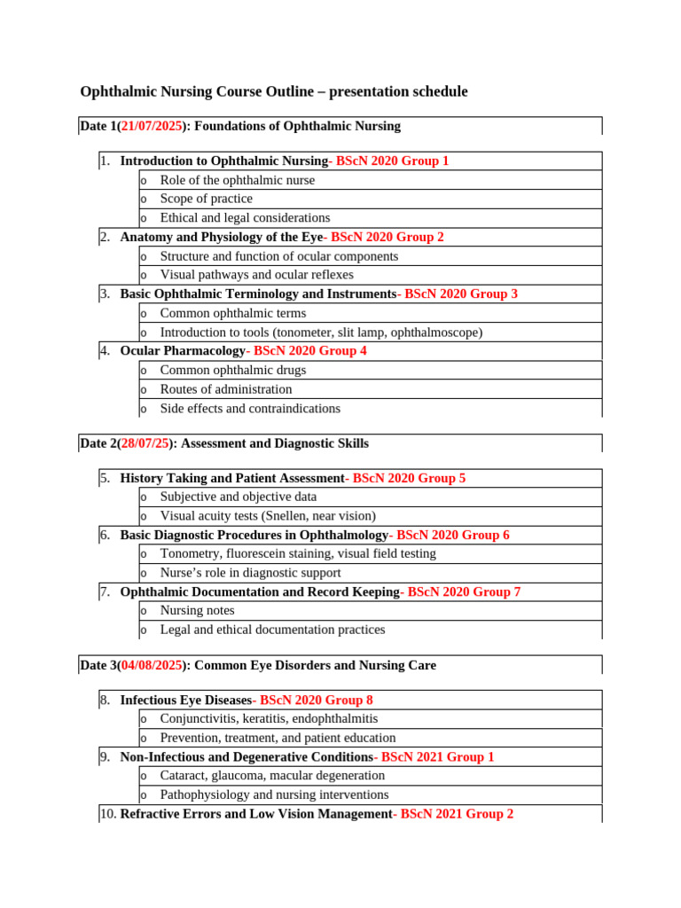 Ophthalmic Nursing Course Overview | PDF | Ophthalmology | Visual ...
